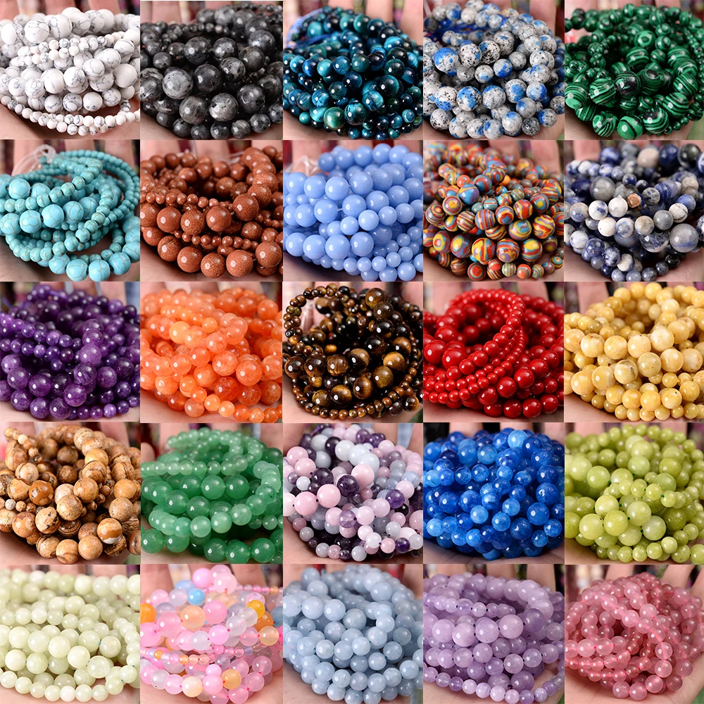 Natural-Stone-Beads-Lava-Jaspers-Tiger-Eye-Quartz-Agates-Round-Loose ...