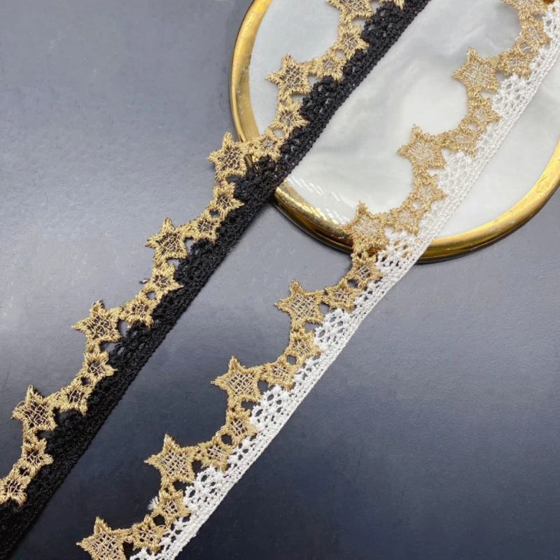 5-20Yds-2cm-Wide-Golden-Wavy-Edge-Black-White-Flower-Fabric-Diy-Wedding ...