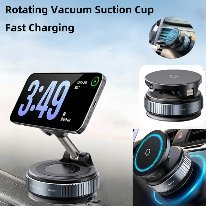 Vacuum Suction Magnetic Wireless Charger Car Phone Holder Mount 360 ...
