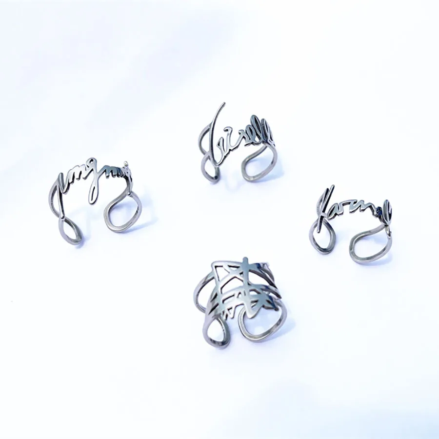 KPOP AE SMTOWN Fashion SIGNATURE RING Stainless steel Letter Rings ...