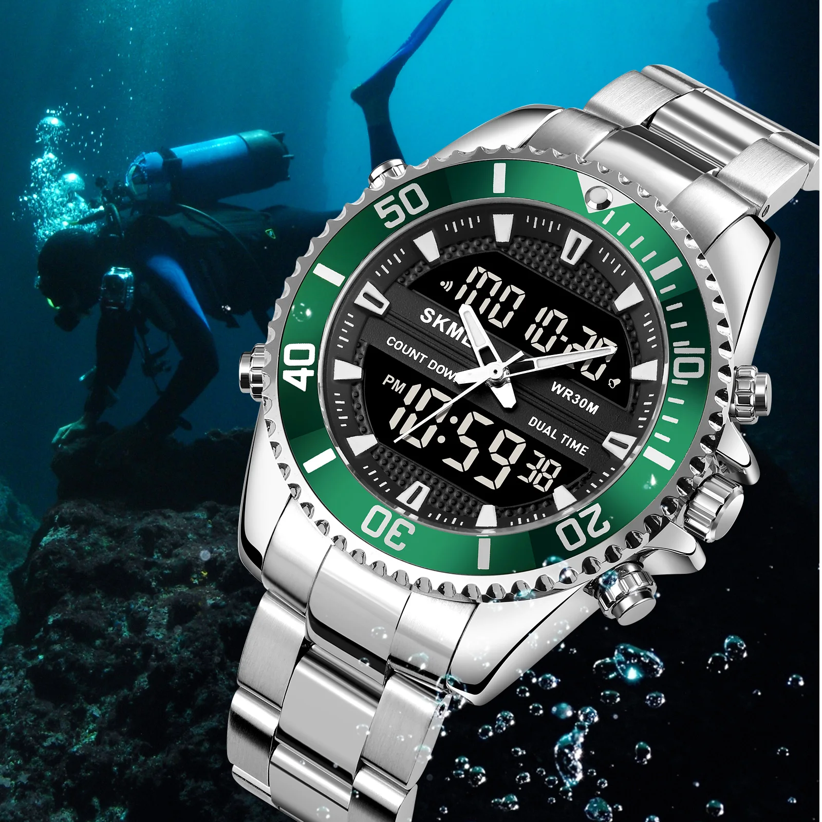 SKMEI-Fashion-Dual-Movement-Watch-Three-Time-Countdown-Luminous ...