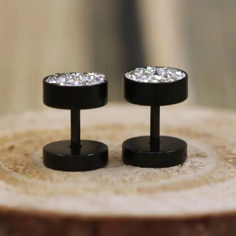 Stainless Steel Barbell Stud Earring For Men Women 3/4/5/6mm Black ...