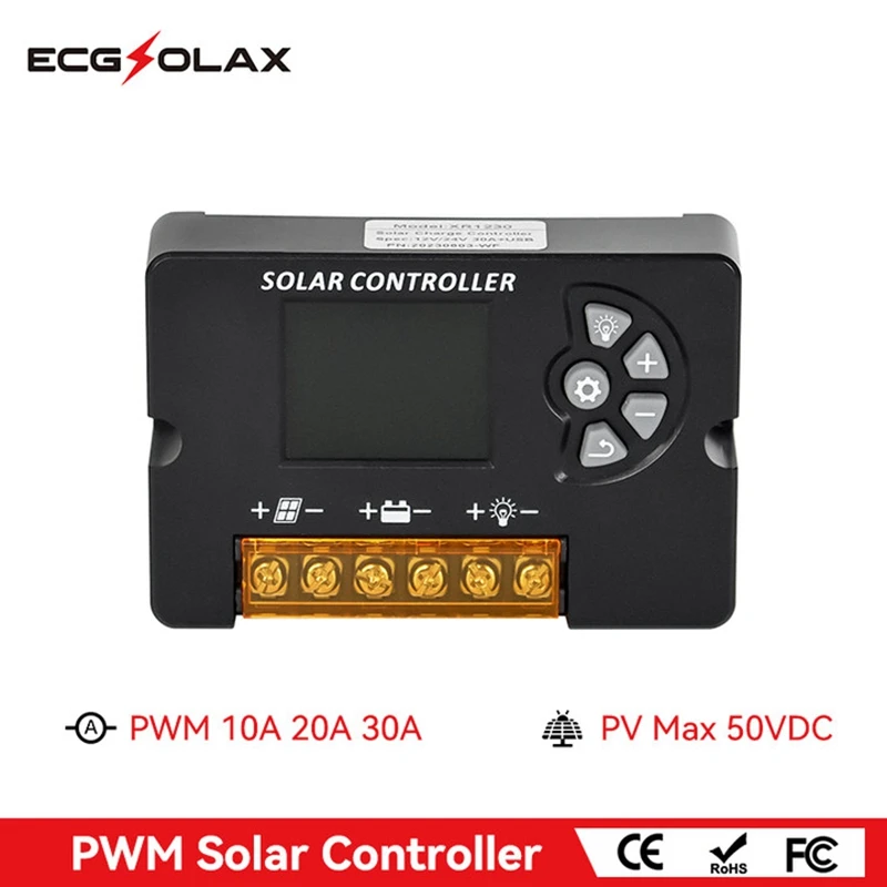 ECGSOLAX PWM Solar Charge Controller 10A 20A 30A 12V 24V Auto Batteries ...