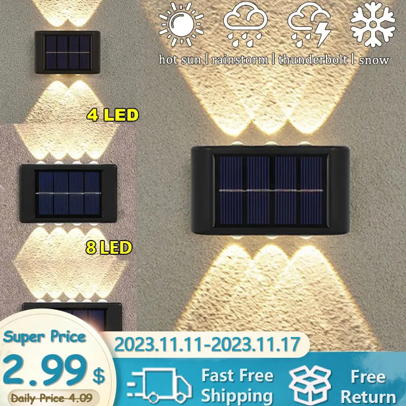 Christmas10-8-6-4LED-Solar-Wall-Lamp-Outdoor-Waterproof-Up-and-Down ...