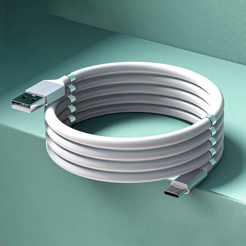 Magnetic Cable Self Winding Cable For iPhone 11 14 Micro USB Type C ...