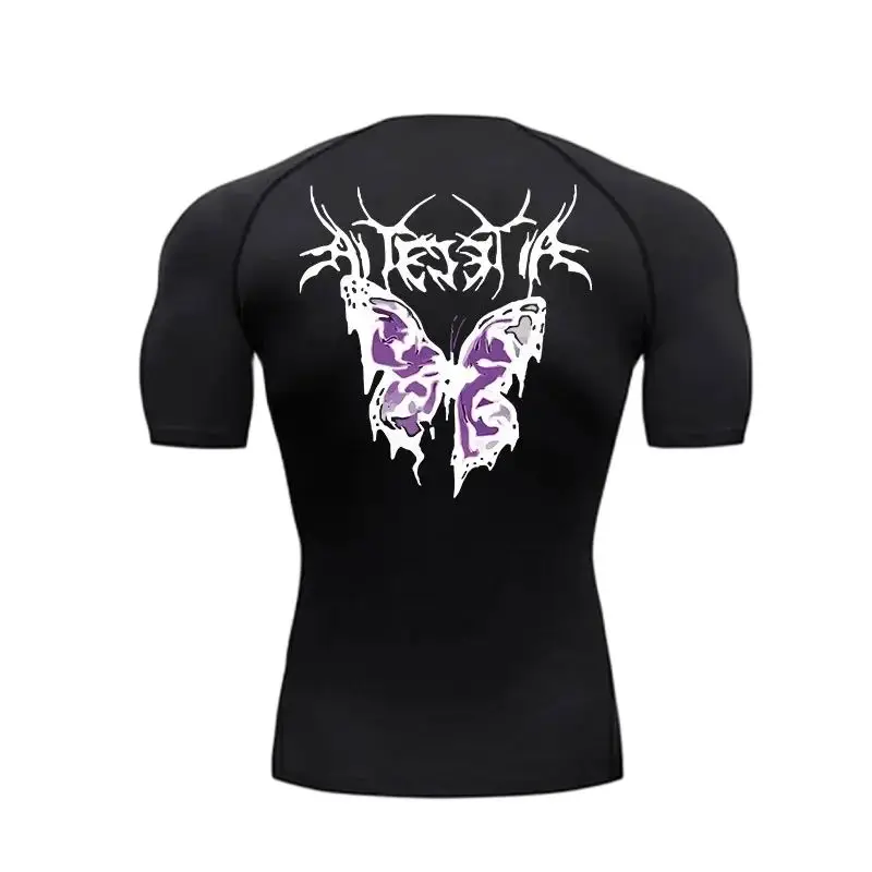 Fitness Man T-shirt Y2K GYM Compression T Shirts Sport Workout ...