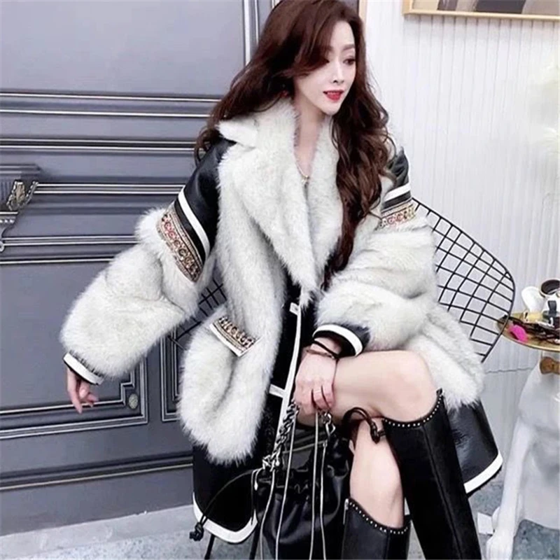 2023-Winter-Fashion-New-Mid-Length-Suit-Collar-Long-Sleeve-Fur-Splice ...