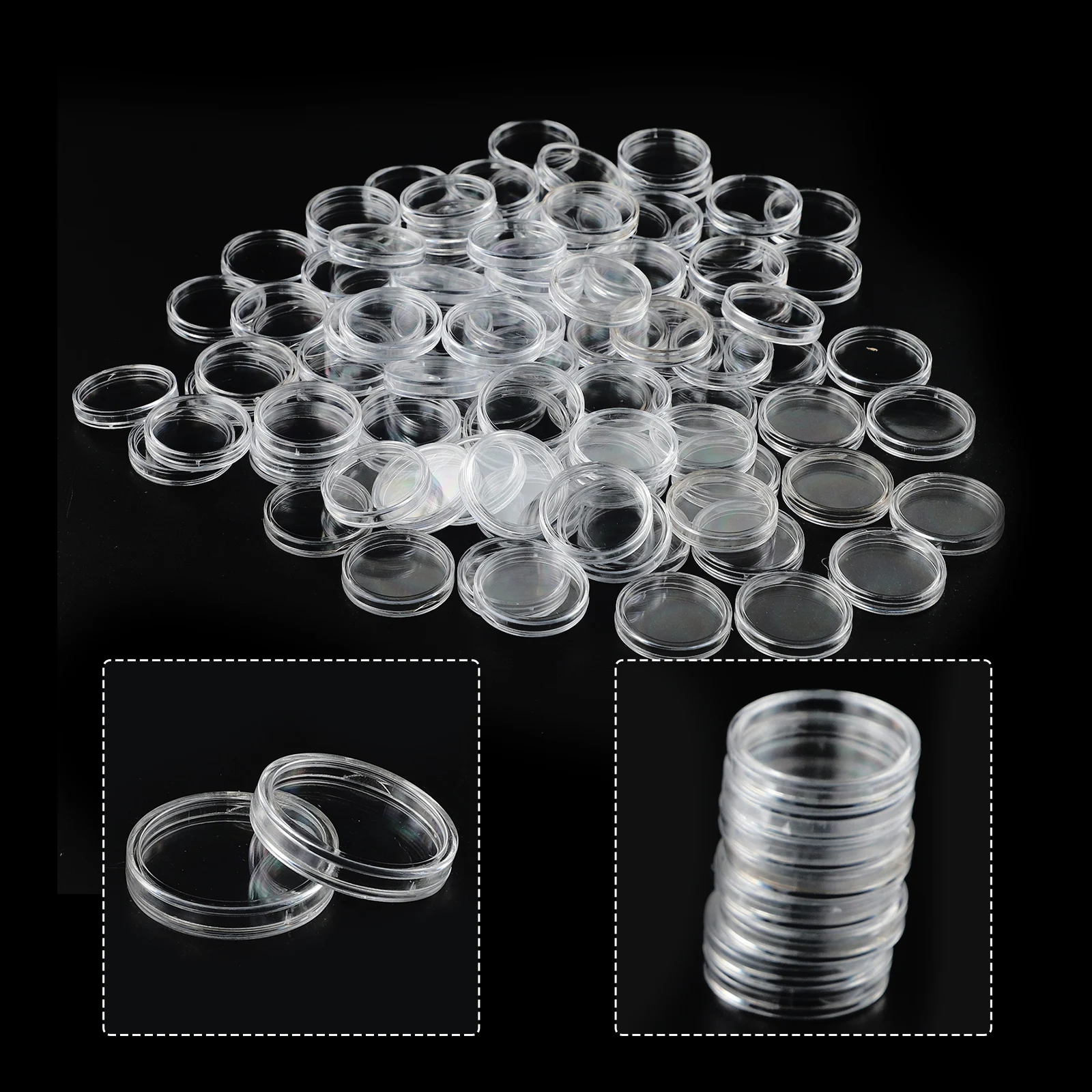 100PCS-Coin-Box-Clear-26mm-Round-Coin-Boxed-Holder-Plastic-Storage ...