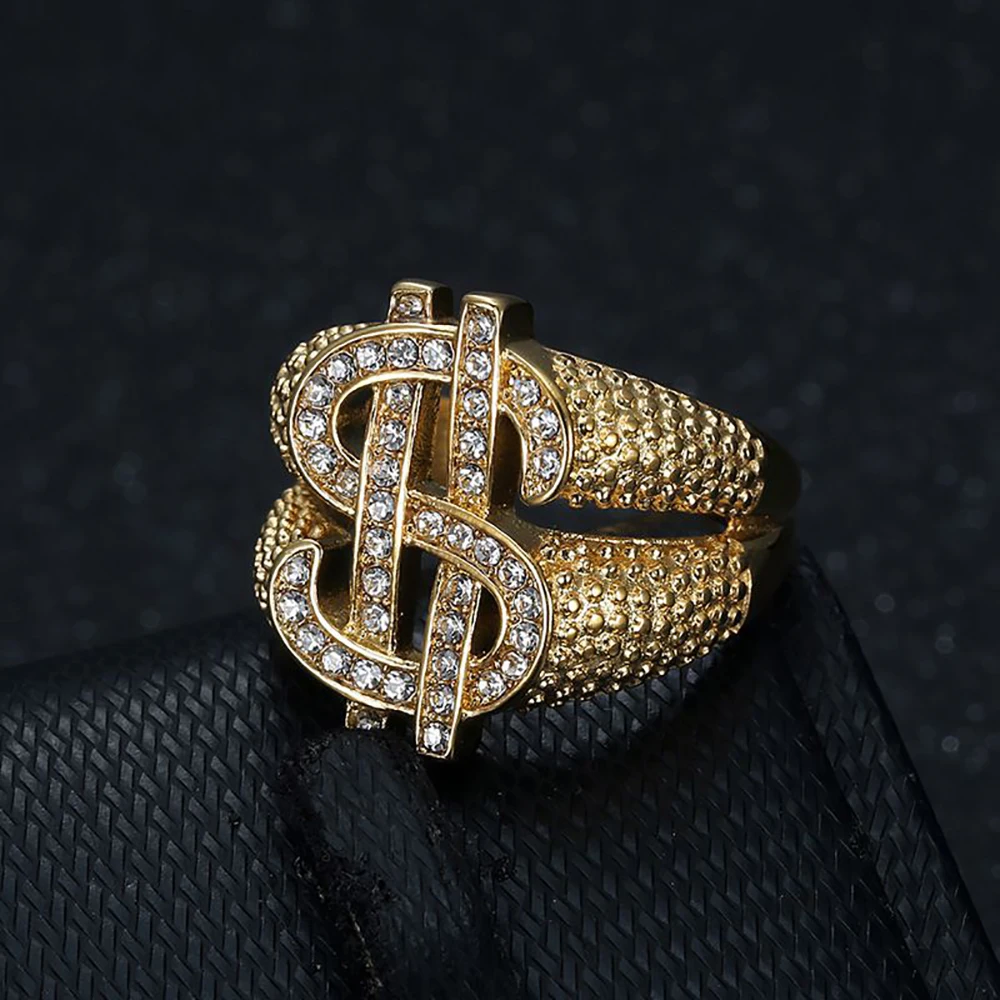 Classic Gold Color US Dollar Sign Rings For Men Women 316L Stainless ...