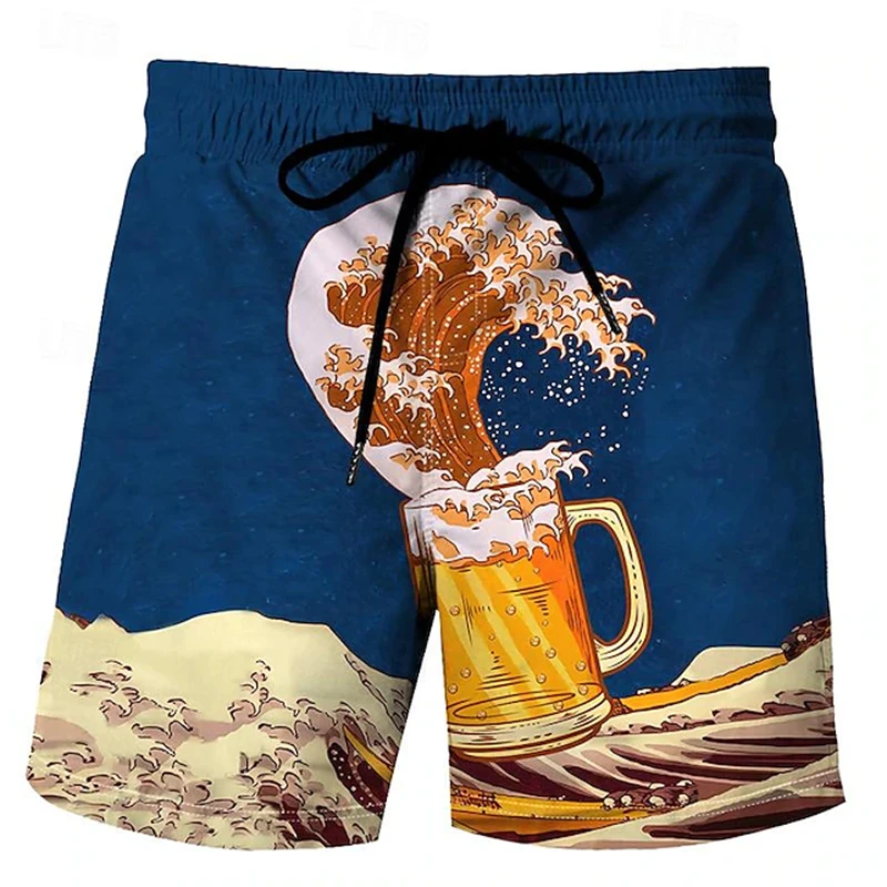 3D Beer Printed Mens Beach Shorts Men Summer Fashion Casual Vacation ...