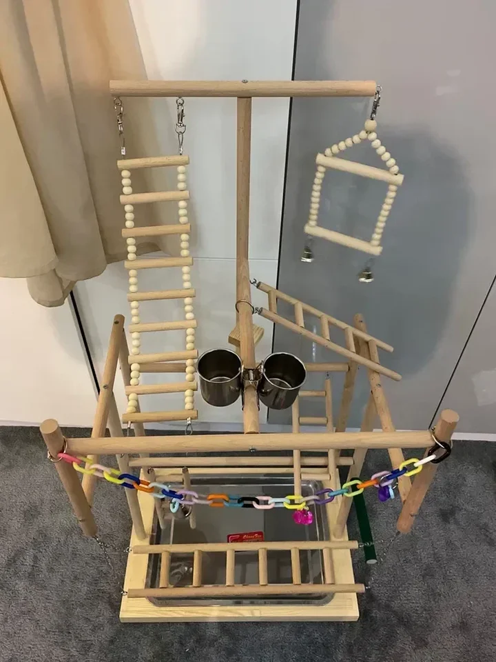 Wooden Bird Gym Bird Playground Wooden Playstand - Parrot Gym With ...