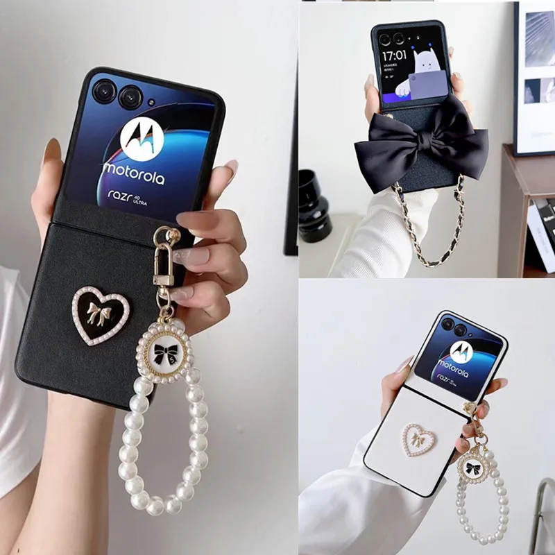 Diy-Cute-Lace-Butterfly-Pearl-Chain-Leather-Case-For-Motorola-Razr50 ...