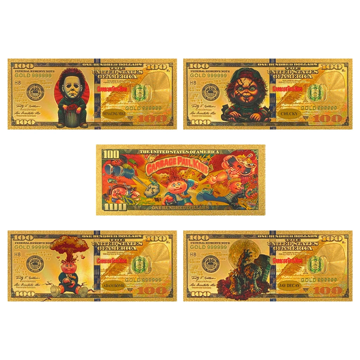 American Cartoon Characters Garbage Pail Kids Gold Banknote Funny Prank ...