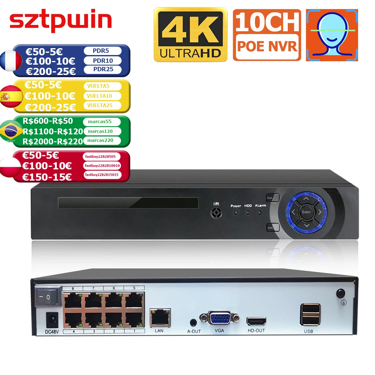 4CH 8CH 4K 8MP H.265 PoE NVR Recorder For HD 4K 3MP 4MP 5MP PoE IP ...