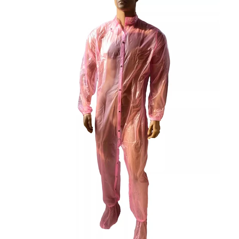Sexy-Couple-Transparent-Pink-PVC-Plastic-Jumpsuit-Waterproof-Soft ...