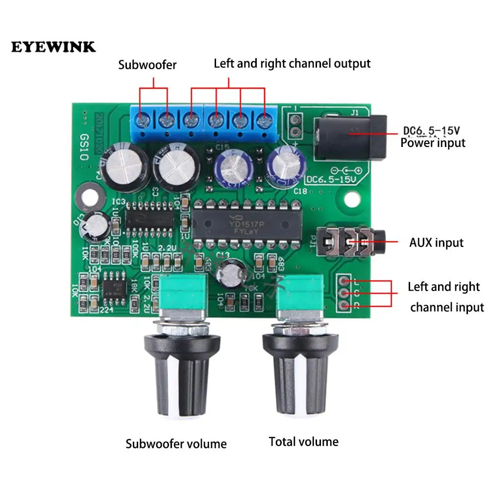 High fidelity 2.1 three channel subwoofer 12V audio amplifier board ...