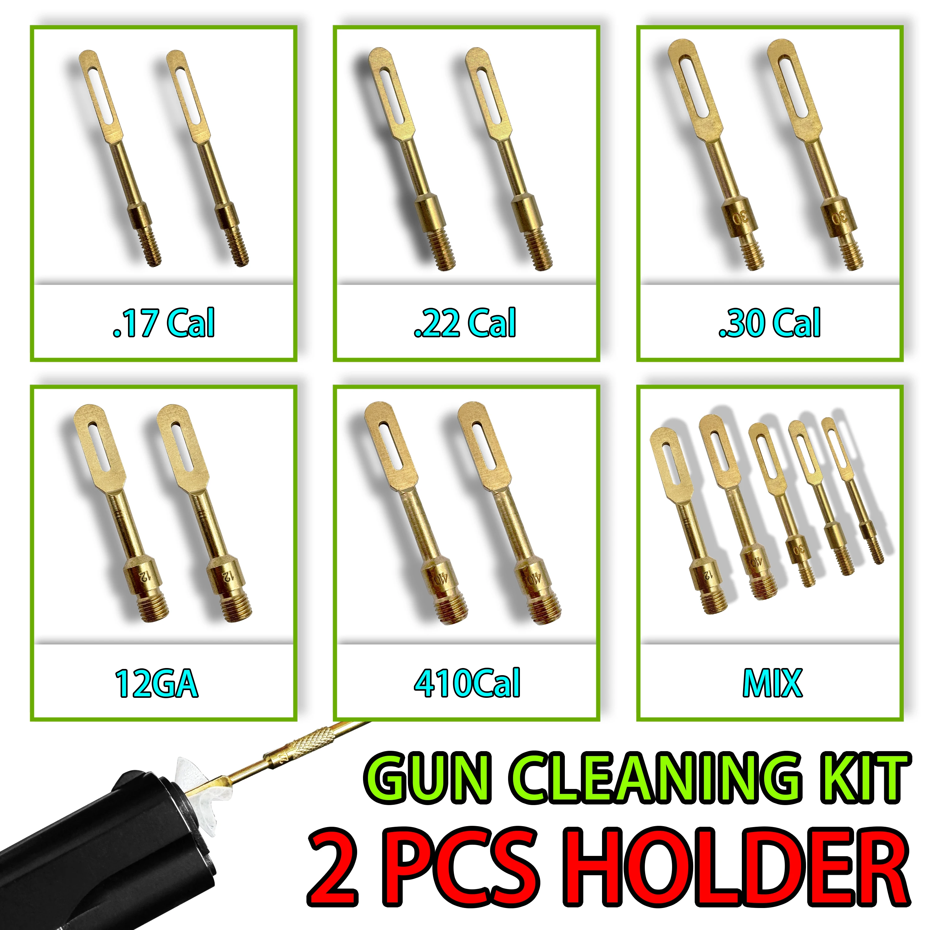 2pcs Gun Cleaning Bore Barrel Patch Holder Brass Slotted Loops Tip 8-32 ...