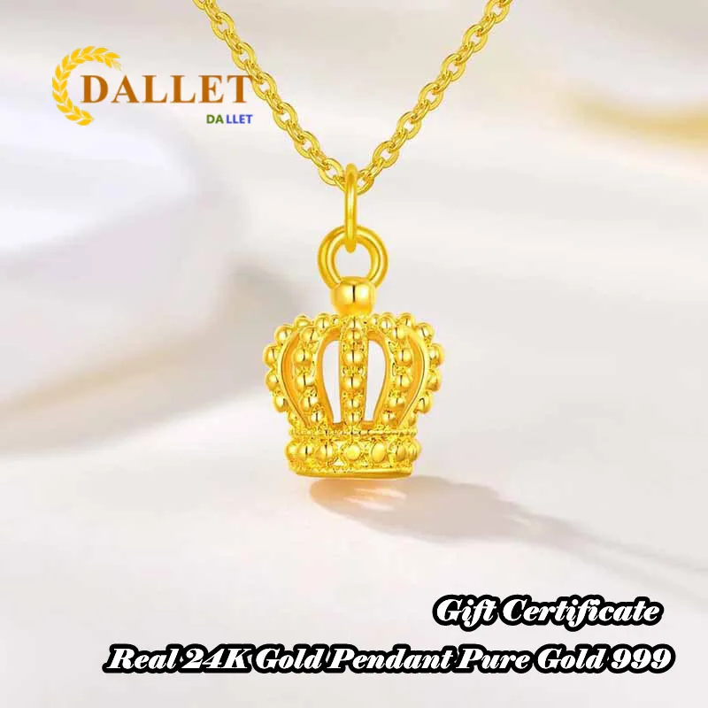 DALLET-Pure-Gold-999-Women-Necklace-24k-Gold-Crown-Pendant-Birthday ...