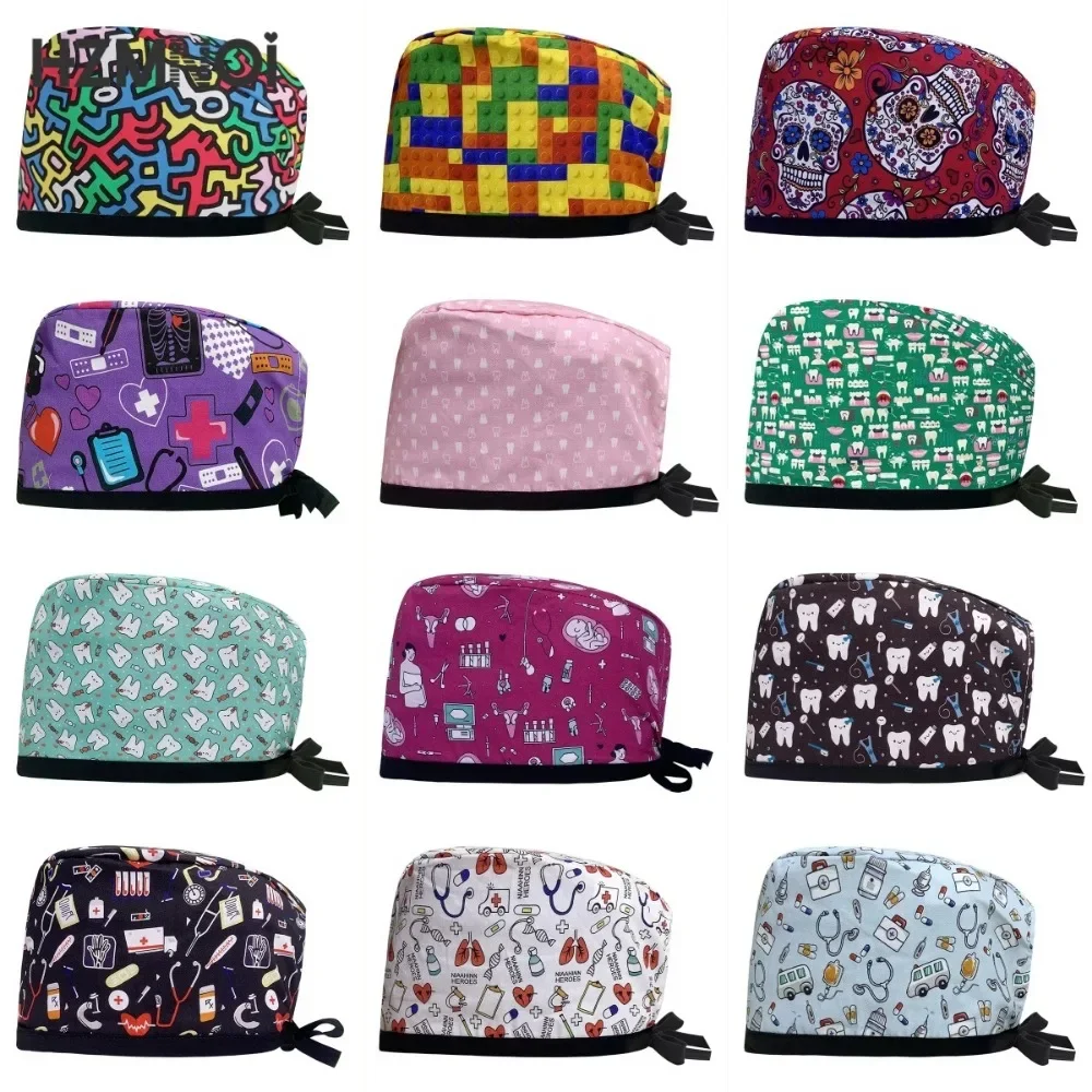 Medical Printing Pure Cotton Adjustable Nurse Caps Surgical Cap Women ...