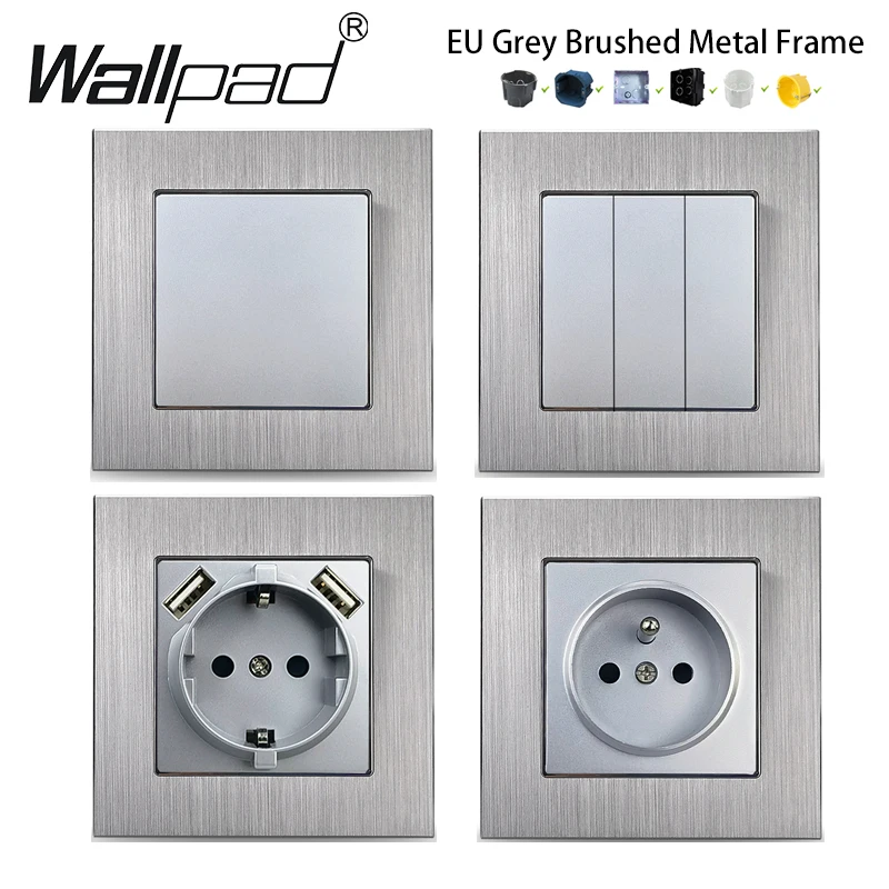 EU Metal Grey Silver USB Type C Outlet 1 2 3 Gang On Off Wall Switch ...