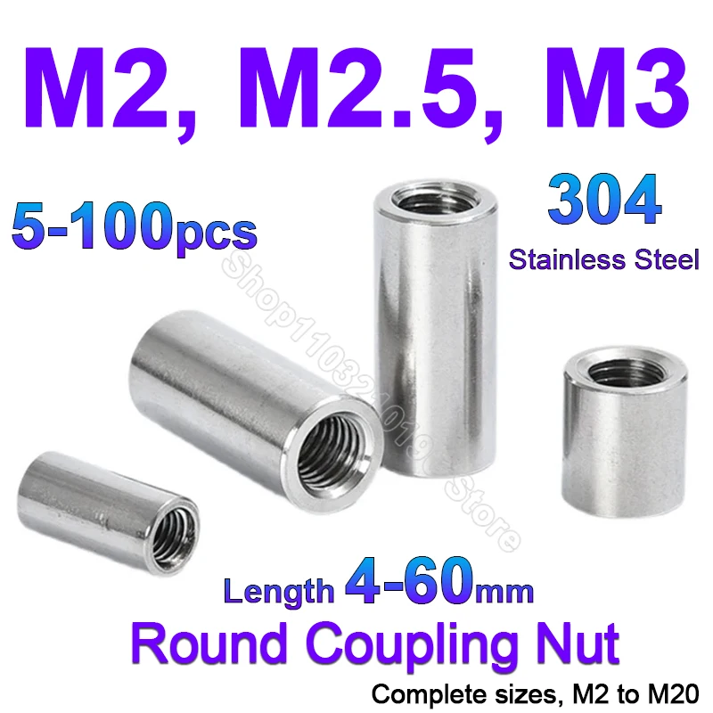 5-100pcs-M2-M2-5-M3-304-Stainless-Steel-Extension-Round-Column-Joint ...