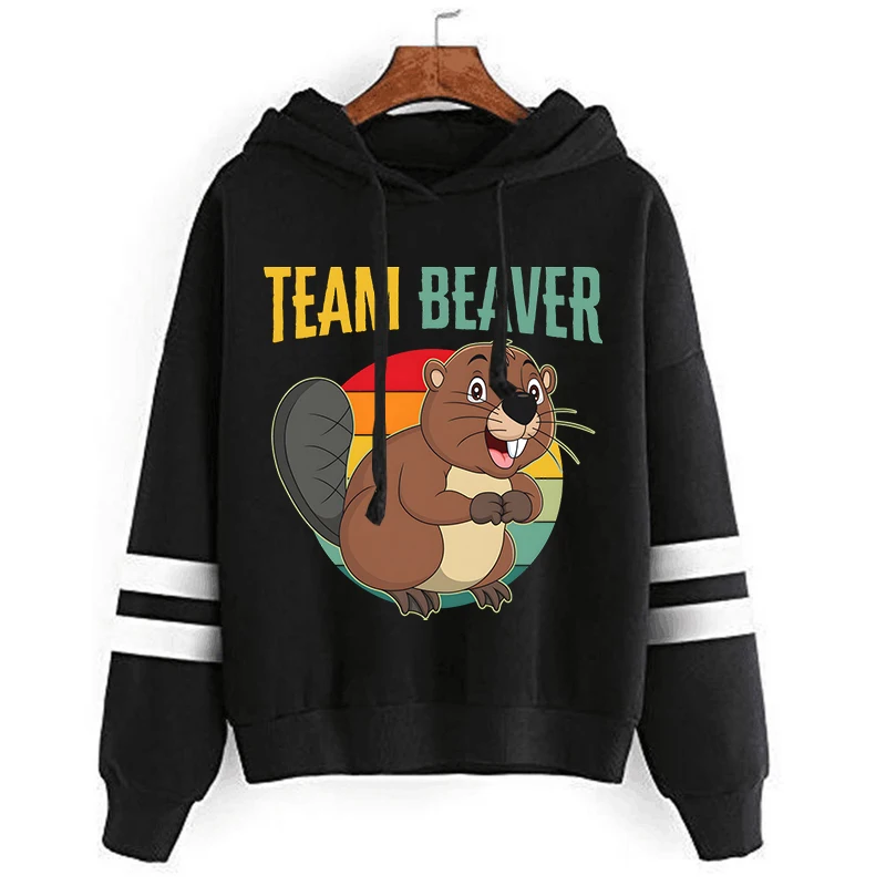 Beaver Hoodies Women's Long Sleeve Clothing Cartoon Animal Pullovers ...