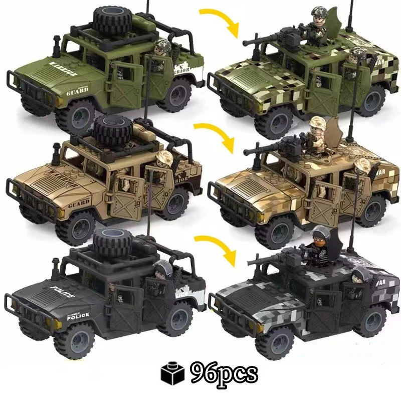 Technical Hummer Car Off-Road Vehicle Building Blocks WW2 Military ...