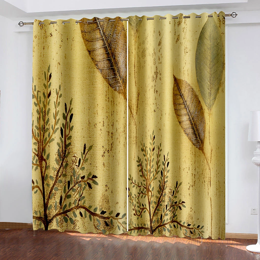 Modern Home Decoration Blackout 3D Curtain retro leaf curtains 3D ...