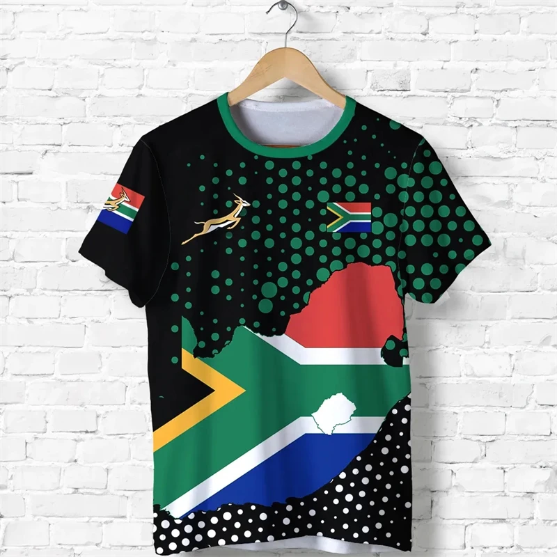 South-Africa-Map-Flag-Graphic-T-shirt-Fashion-Springbok-3D-Printing-Tee ...