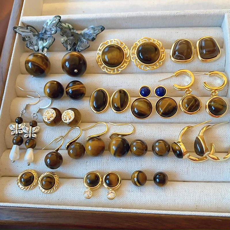 New-Maillard-Style-Coffee-Color-Tiger-Eye-Stone-Earrings-Fashion ...