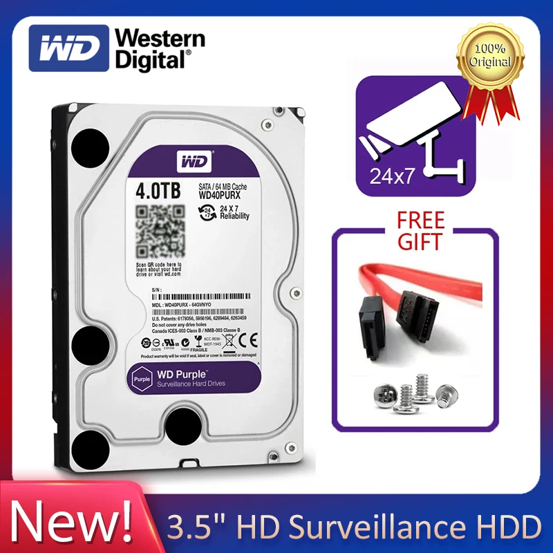 WD Purple 4TB Surveillance Internal Hard Drive Disk 3.5" 64M Cache SATA III 6Gb/s 1TB 2TB 3TB ...