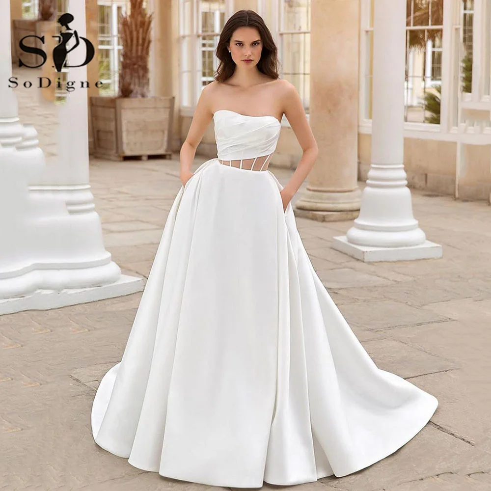 SoDigne-Simple-A-line-Elegant-Formal-Wedding-Dresses-Bone-Corset-Bride ...