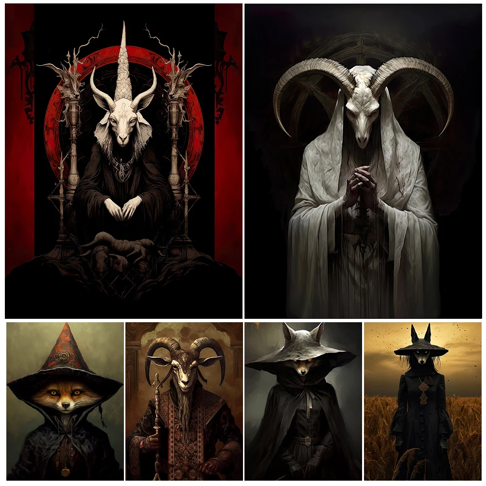 Gothic-Grey-Fox-Witch-And-Goat-Baphomet-Vintage-Wall-Art-Canvas ...