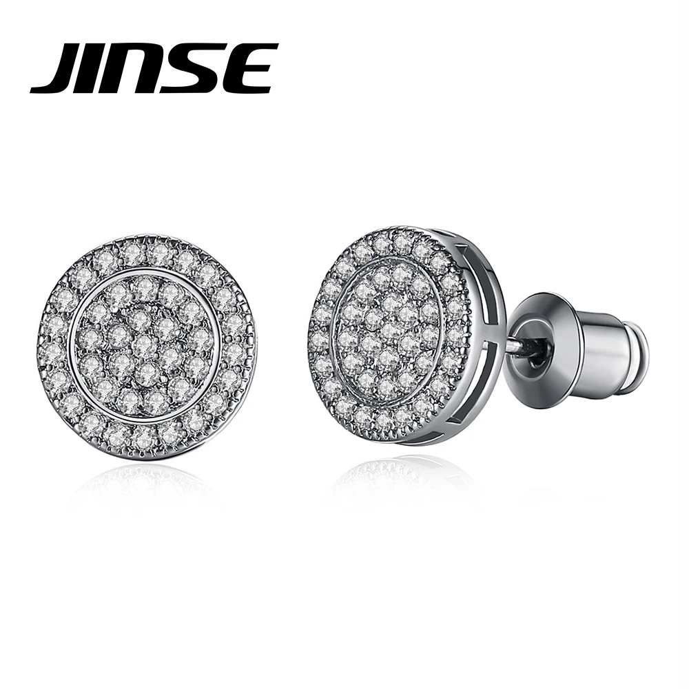 JINSE Punk Blue Cubic Zirconia Men's Stud Earrings Round Geometric ...