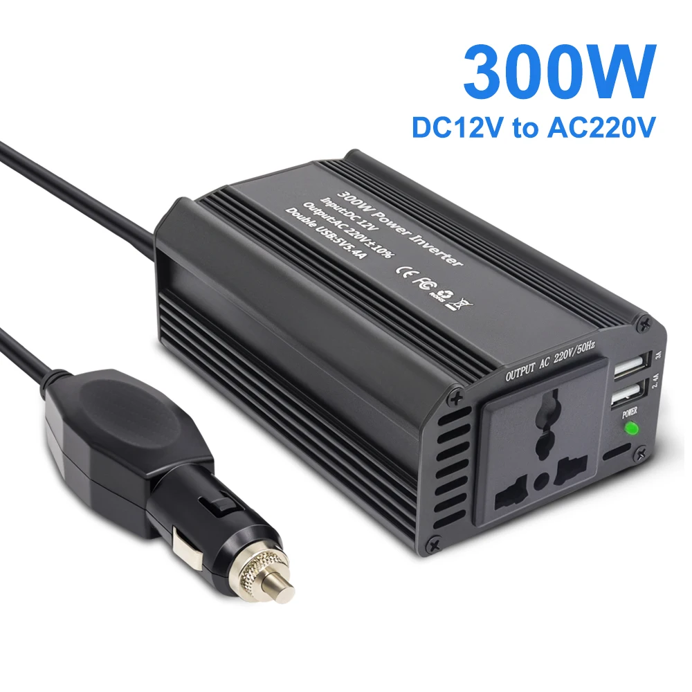300W Car Power Inverter DC 12V to 220V AC Car Charger Converter with 5 ...