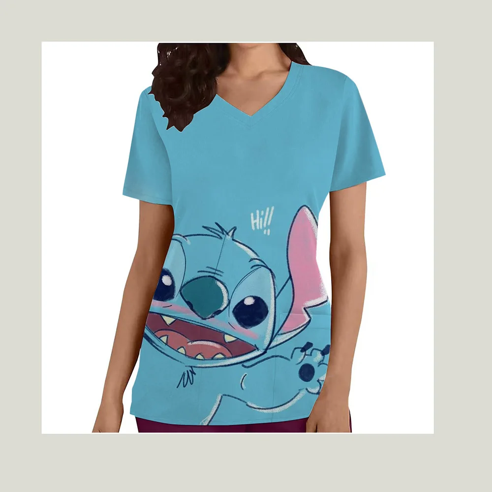 Fashion-Women-Nurse-Disney-Stitch-Uniform-V-neck-Clinic-Uniform ...