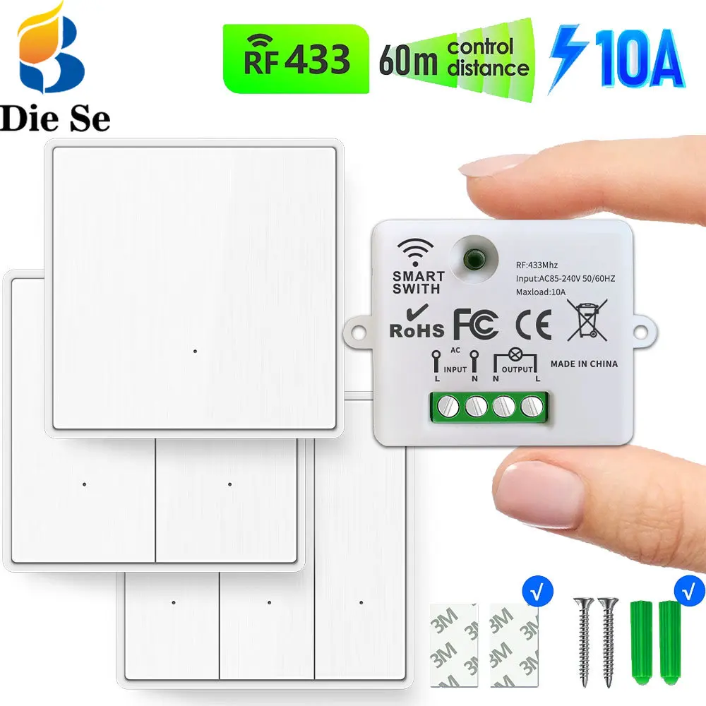 433mhz Wireless Remote Control Switch Ac 110v 220v 10a Relay Receiver ...