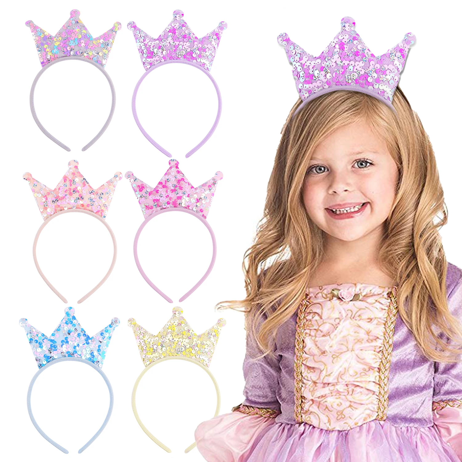 Sequin-Crown-Glitter-Headbands-Princess-Party-Favors-Elastic-Tiaras-for ...