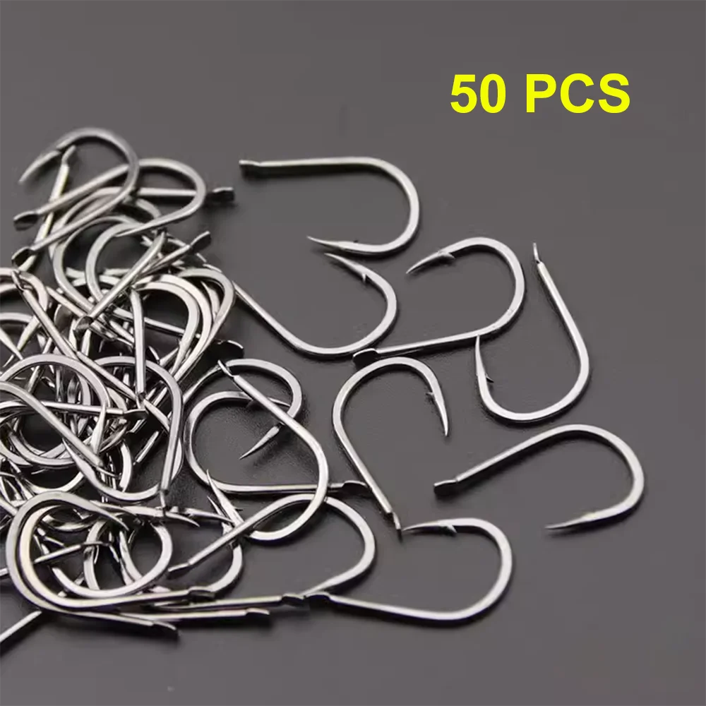 50Pcs-Fishing-Hooks-Set-High-Carbon-Steel-Single-Circle-Round-Handle ...