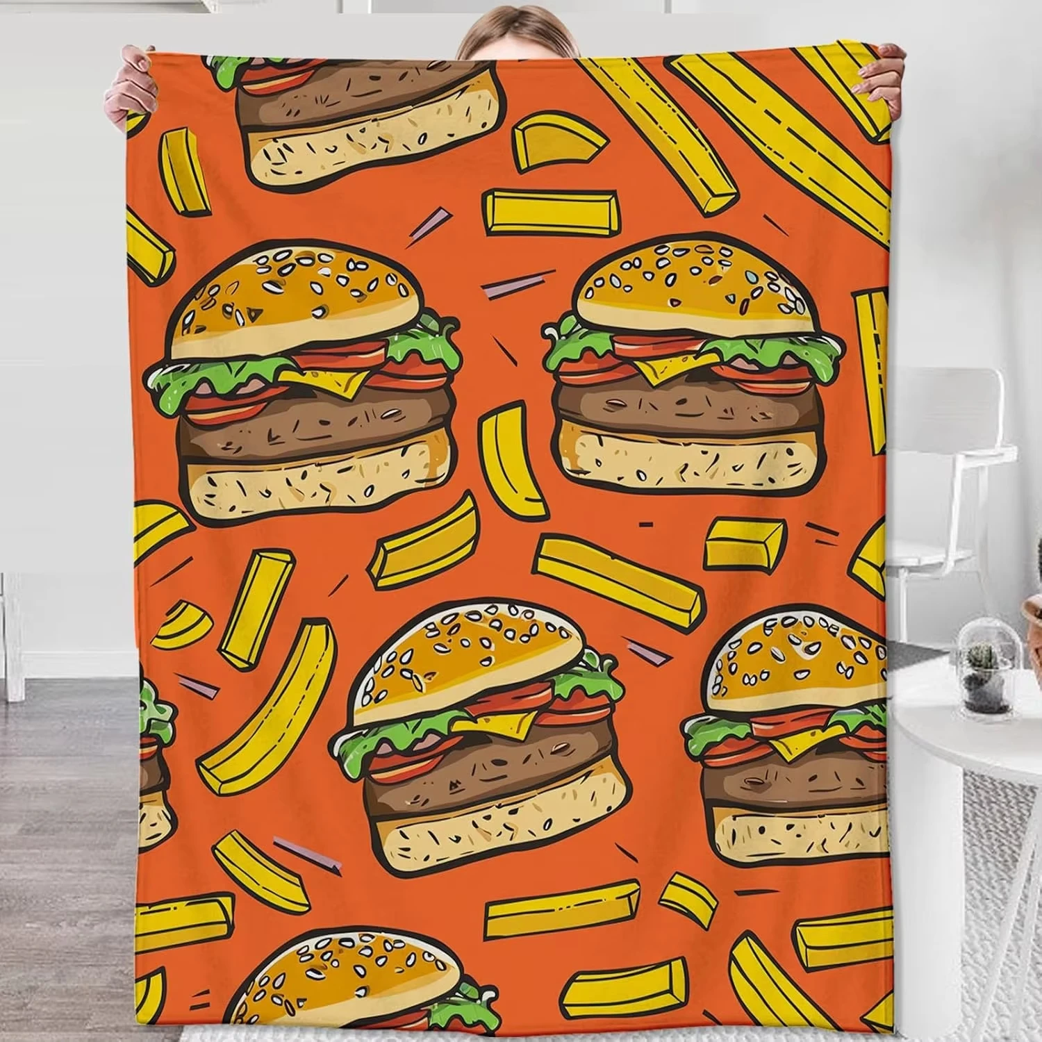 Cheeseburger Cucumber Cartoon Lightweight Flannel Throw Perfect Gift ...