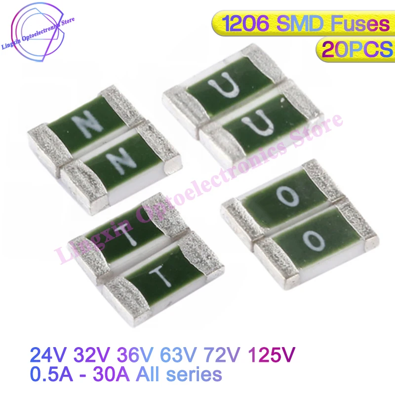 20pcs One Time de Desconexão Positivo SMD Restaurar Fusível 1206 3216 0.5A 1A 2A 2.5A 3A 4A 5A ...