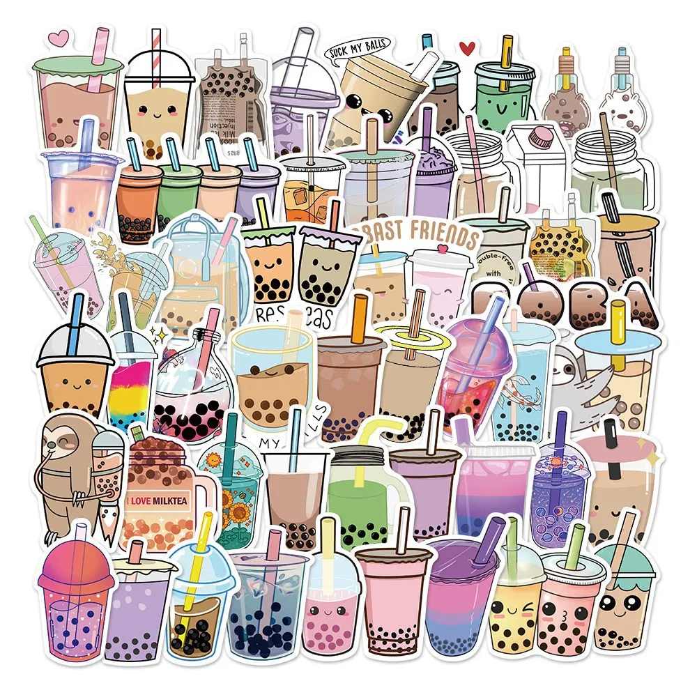 10/25/50pcs Pearl Milk Tea Drink Cup Graffiti Stickers for DIY ...