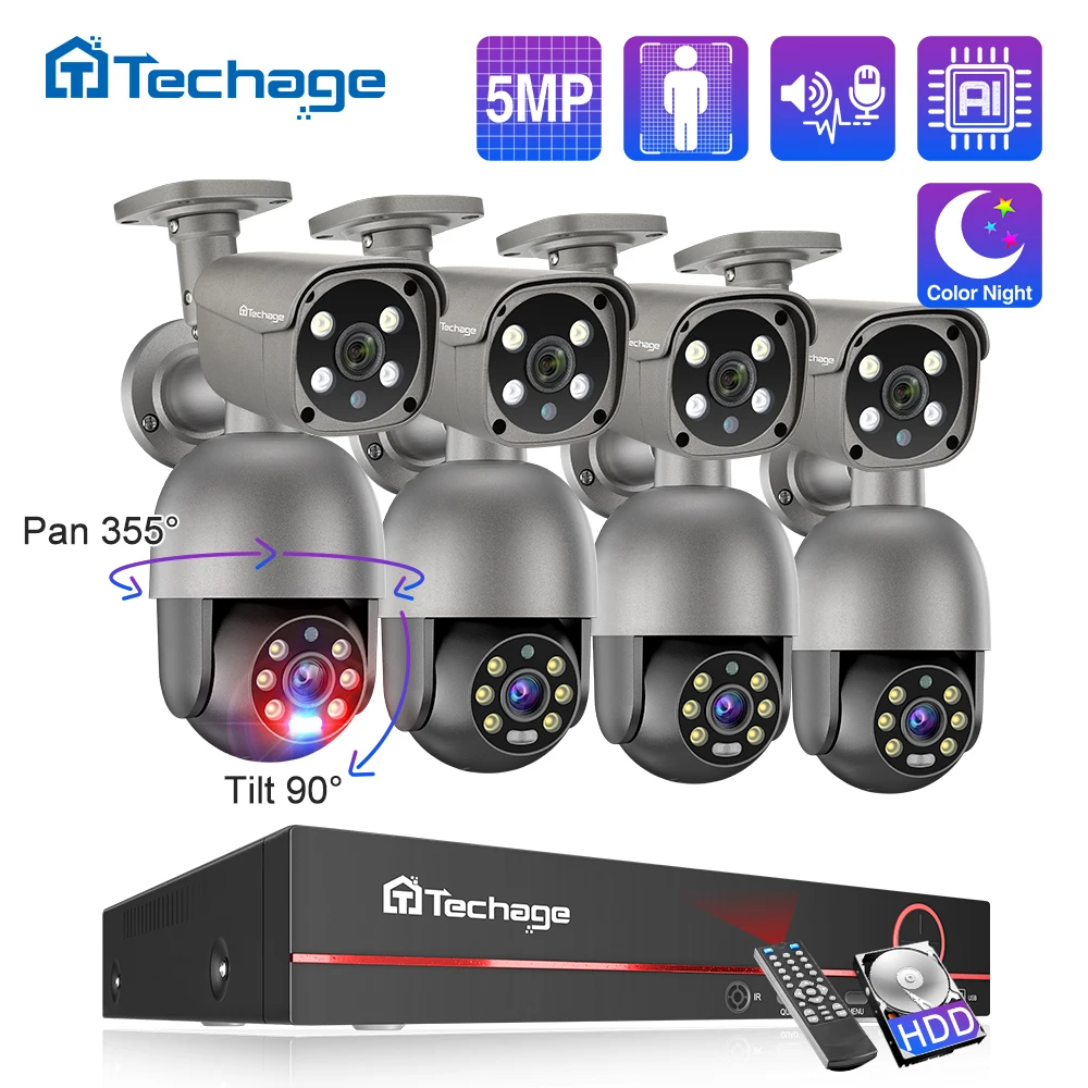 Techage-H-265-8CH-5MP-POE-Camera-System-Face-Detection-Full-Color-Night ...
