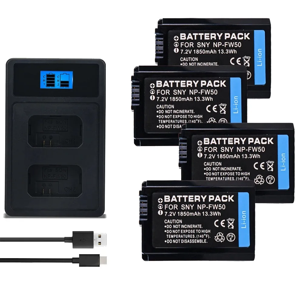 7-2V-1850mAh-High-Capacity-NP-FW50-Battery-LED-USB-Dual-Charger-for ...