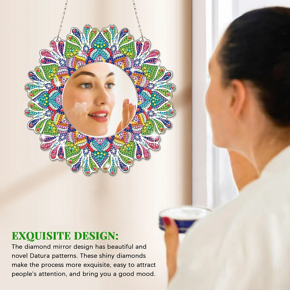 DIY Diamond Painting Mirror Portable Hanging Crystal Diamond Mirror Art ...