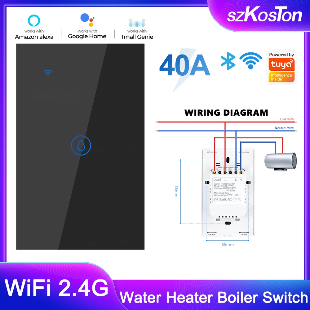 Tuya Smart Home Wifi Water Heater Boiler Switch 40A 8000W Wall Touch ...