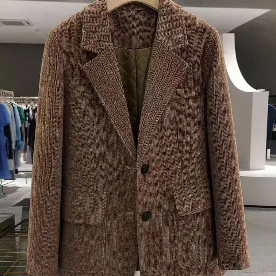 Brown Retro Hong Kong British Style Woolen Suit Jacket Women's New 2025 ...