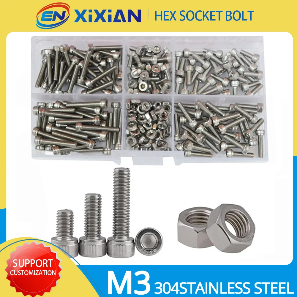 M3 Hex Socket Bolt 304Stainless Steel Flat Head Cap Screw Metric ...