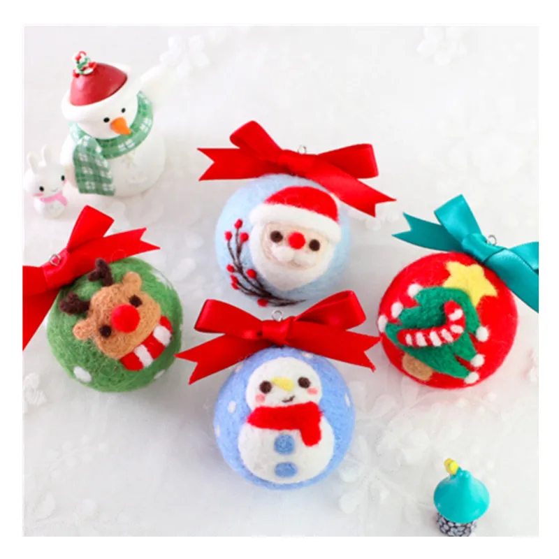 Christmas ball key chain snowman candy santa wool felt needlepoint ...