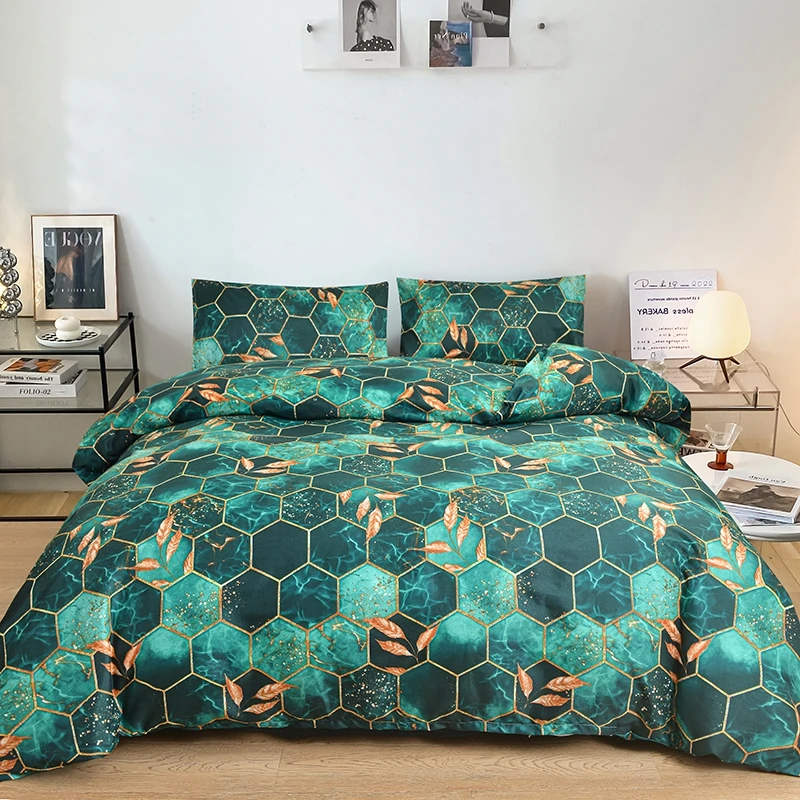 Green-Geometric-Pattern-Duvet-Cover-200x200-Single-Double-Quilt-Cover ...